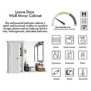 Spirich Home Bathroom Wall Cabinet with Mirror, Wall Mounted Storage Cabinet Over The Toilet, Hanging Medicine Cabinet with A Door, White