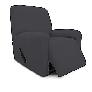 Easy-Going Thickened Recliner Stretch Slipcover, Sofa Cover, Furniture Protector with Elastic Bottom, 4 Pieces Couch Shield, Sturdy Fabric Slipcover for Kids Children (Recliner Gray)