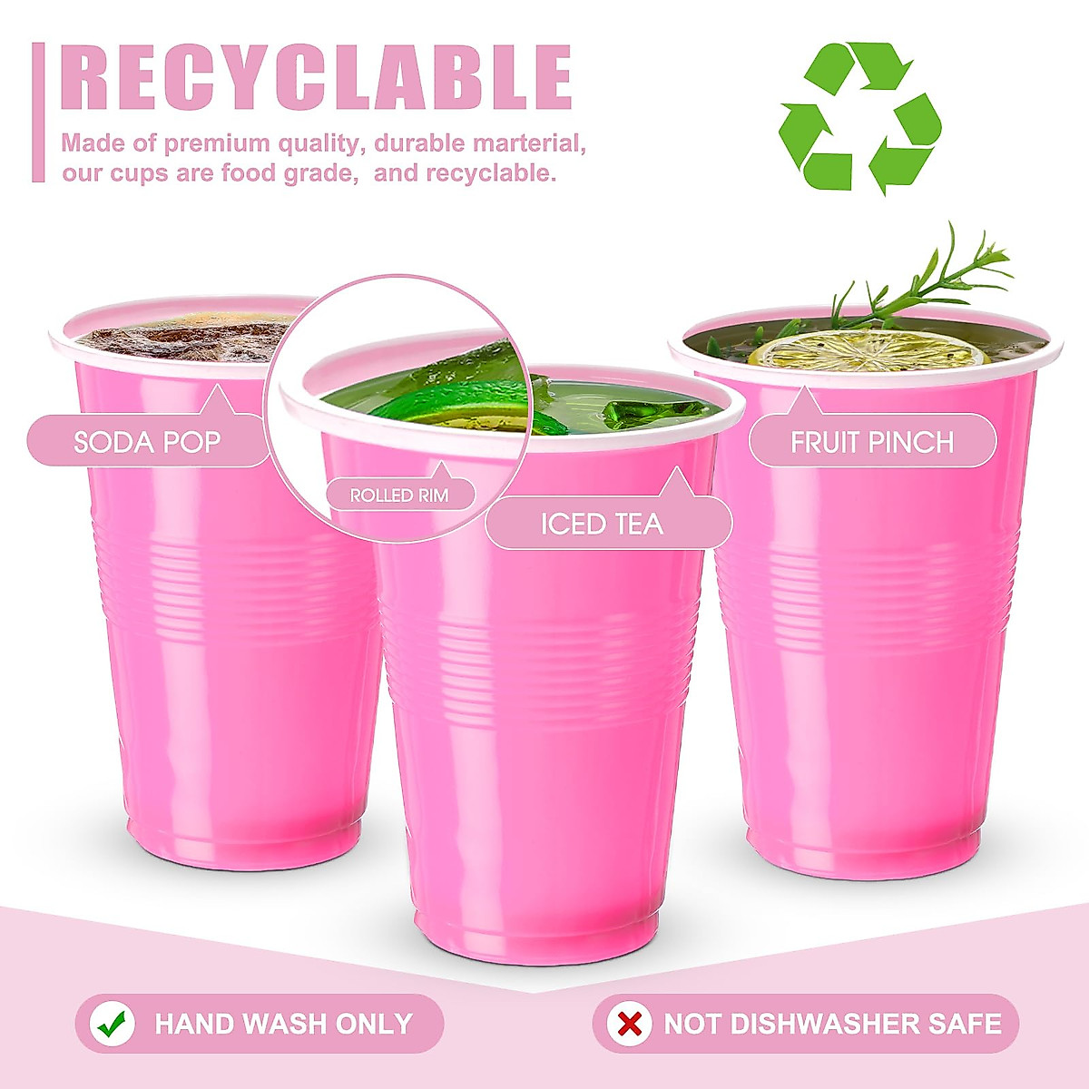 200 Count Pink Cups Plastic Disposable Bachelorette Party 16 Oz Hot Pink Small Cups Cocktail Cup Drinking Cup Bulk for Baby Shower Water Beverage Birthday Picnic Coffee Indoor Outdoor Events Supplies