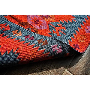 Secret Sea Collection Modern Bohemian Style Small Area Rug, 2' x 3' ft, Cotton, Washable, Reversible (Charcoal Grey-Orange)