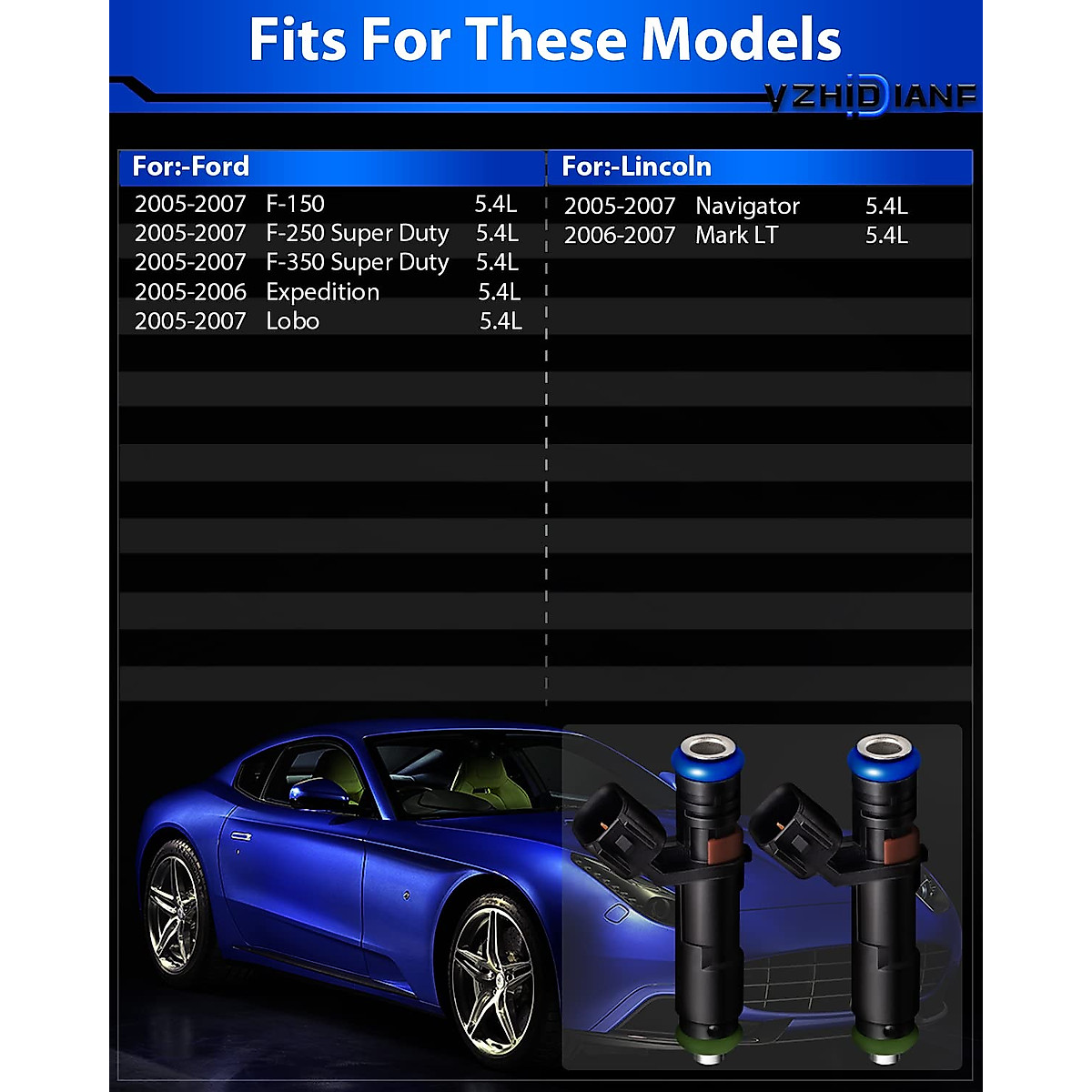 YZHIDIANF FJ817 Fuel Injectors Fits For:-Ford 2005 2006 2007 F150 F250 F350 Expedition Super Duty 5.4, For:-Lincoln Mark LT Navigator 5.4L, 5C3Z9F593DA 8S4Z9F593A 5C3Z-DC ​(8 Pcs)