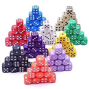 AUSTOR 100 Pieces Dice 6 Sided Game Dice Set, 10 x 10 16mm Acrylic Dice with Velvet Pouch for Tenzi, Farkle, Yahtzee, Bunco or Teaching Math