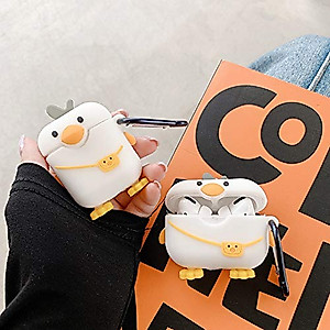 Compatible for AirPods Case Pro White Bag Duck ，Kids Teens Girls Boys Women Protective Silicone Skin for AirPod Case Cute Duck, Funny Kawaii Fashion Cartoon 3D Cover for AirPods Pro with Keychain