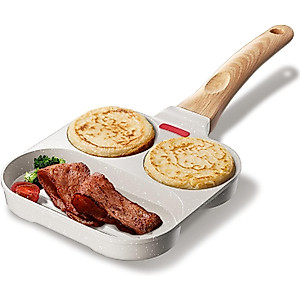 Egg Frying Pan Breakfast Pan - Nonstick Divided Pan, Versatile Fried Egg Pan, Pancake Pan for Breakfast, Gas Stove & Induction Compatible, PFOA PFOS APEO Free, Easy to Clean,Beige