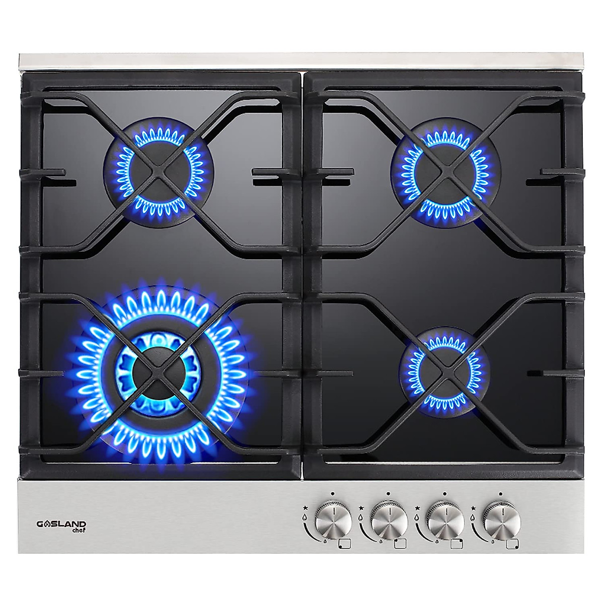 4 Burner Gas Cooktop, GASLAND Chef GH60BF 24 Inch Gas Hob, NG/LPG Convertible Natural Gas Propane Cooktops, 4 Burner Gas Stovetop with Thermocouple Protection, Black Tempered Glass