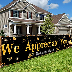 We Appreciate You Decorations Black Gold Appreciate You Banner Yard Sign with Balloons Thank You for All You Do Banner Perfect for Employee Staff Appreciation Gifts Appreciation Party Decor