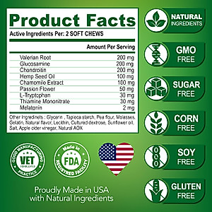 Hemp Calming Chews for Dogs Anxiety - Advanced Dog Calming Chews - 170 Chews - Dog Anxiety Relief with Hemp Oil - Calming Treats for Dogs - Hip and Joint Supplement Health Support for Dogs