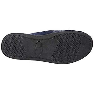 isotoner Men's Terry Moccasin Slipper with Memory Foam for Indoor/Outdoor Comfort, Navy, Large