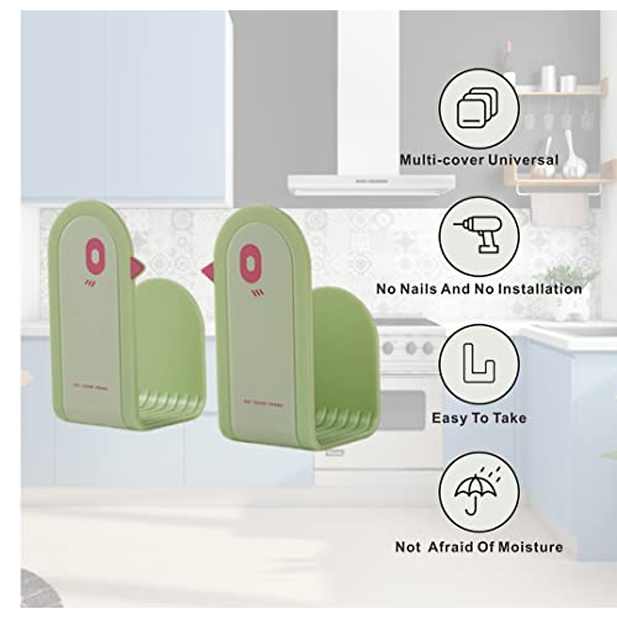 SLJianLu 6 Pcs Pot Lid Holders Wall Mount Pot Lid Organizers Self Adhesive Pan Cover Racks for Kitchen Wall Cabinet Door