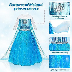 Meland Princess Dresses for Girls - Princess Costume with Long Cape for Cosplay, Dress Up Clothes for Little Girls Age 3,4,5,6,7,8 Year Old(3-4 Years)