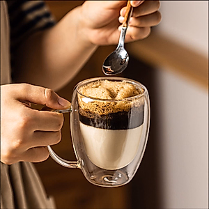 Dyserbuy Double Wall Glass Coffee Mugs Set of 4, 12oz Insulated Espresso Cups Coffee Cups, Drinking Glasses with Handle, Perfect for Latte,Cappuccino,Hot Chocolate,Tea and Juice