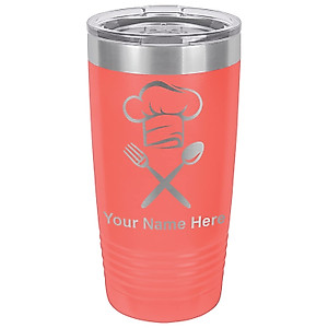 LaserGram 20oz Vacuum Insulated Tumbler Mug, Chef Hat, Personalized Engraving Included (Coral)