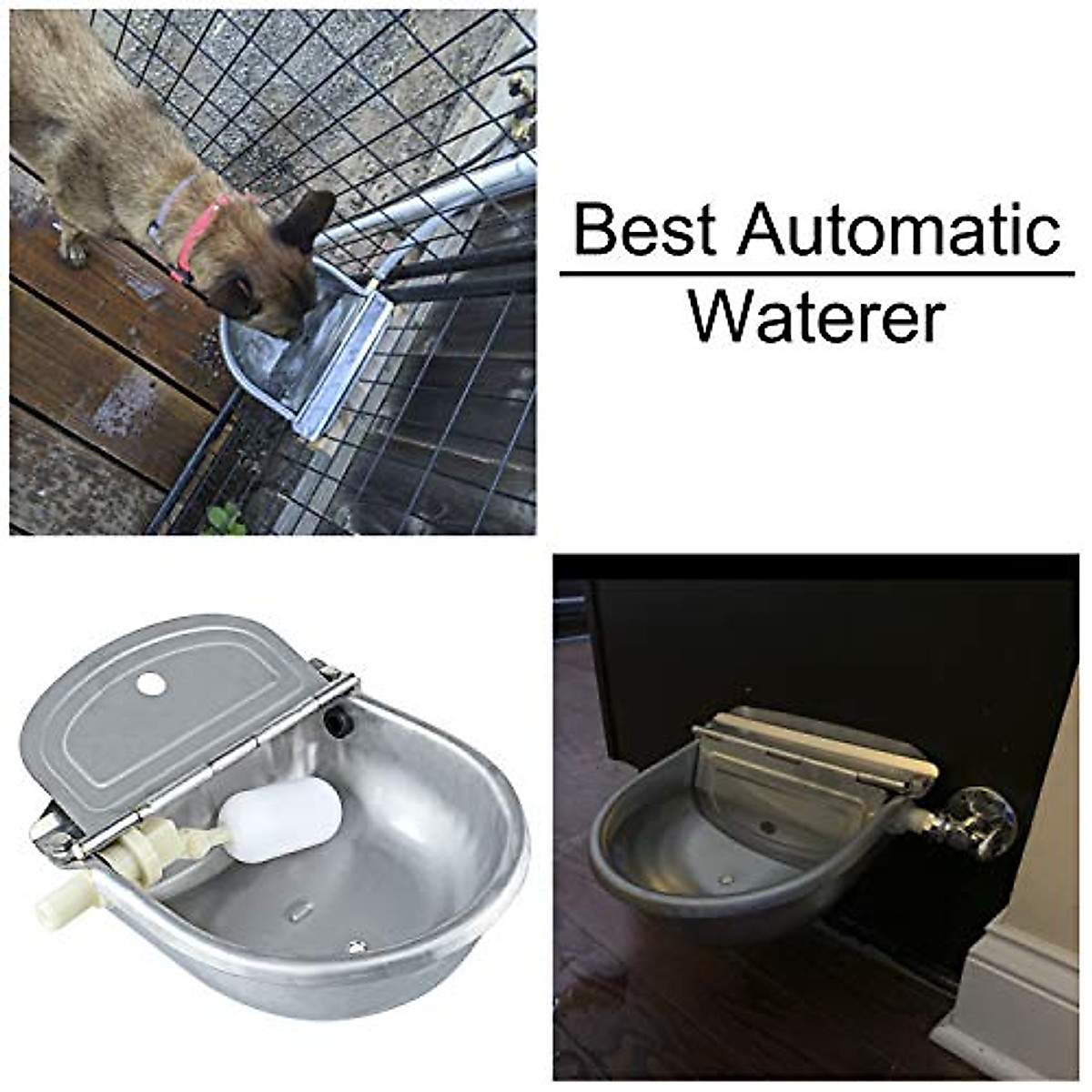 Artilife Automatic Waterers Stainless Steel Auto-Waterer Bowl Float Valve Water Bowl with Drain Hole and Plug for Horse Cattle Goat Sheep Dogs
