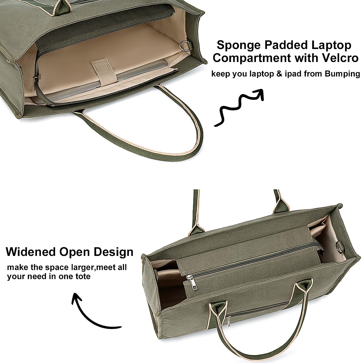 Laptop Tote Bag for Women Work 15.6 inch Canvas Shoulder Bags Computer Messenger Purse Teacher Handbag Office Briefcase