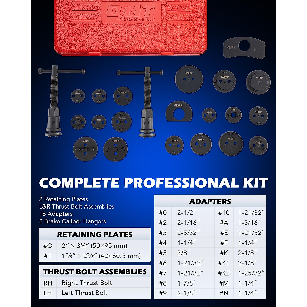 Orion Motor Tech Disc Brake Pad and Caliper Service Tool Kit | Professional Disc Brake Caliper Compression Tool Kit | Universal Disc Brake Caliper and Piston Wind Back Tool Set with Case