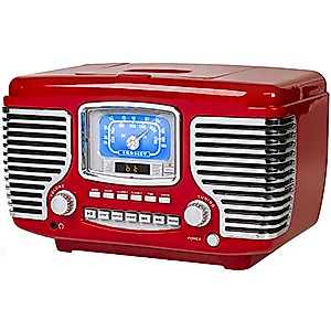 Crosley CR612B-RE Corsair Tabletop AM/FM Bluetooth Radio with CD Player and Dual Alarm Clock, Red