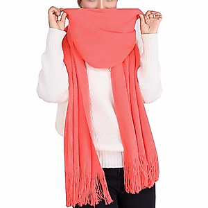 Wander Agio Women's Wraps Warm Long Scarves Winter Scarfs Pure Color Scarf Tassel Melon Red