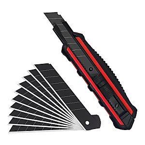 MANUFORE 18mm Utility Knife Heavy Duty Aluminum Alloy Snap-off knife with 10pcs Spare SK5 Steel Ultra Sharp Black Blade for Cutting Paper, Carpet, Cardboard Blue