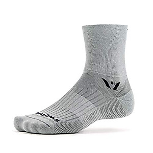 Swiftwick ASPIRE FOUR Trail Running & Cycling Socks, Compression Fit (Pewter, Large)