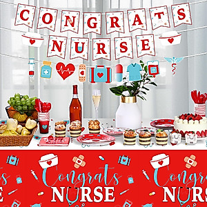 Zubebe 173 Pcs Nurse Graduation Party Supplies Serve 24 Congrats Nurse Banner Dinner Dessert Plates Cups Napkins Tablecloth Nurse Birthday Party Tableware Set for Nursing School RN Graduation Party