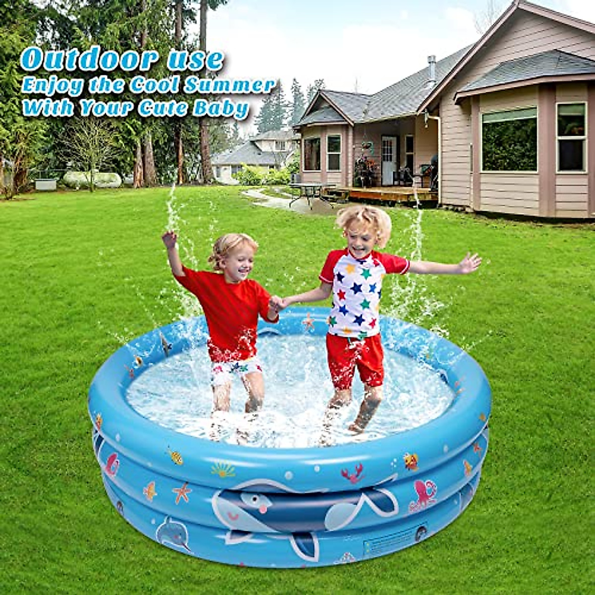 balnore Kiddie Pool for Toddlers - Whale Inflatable Kiddie Pools | Kids Pools for Backyard | 3 Ring Kiddie Pool/47x17 Indoor Outdoor Pool Party