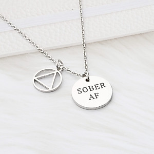 ENSIANTH Sobriety Gift Sober AF Necklace AA Gift NA Gift Sober Gift Addiction Recovery Gift (Sober AF AA NE)