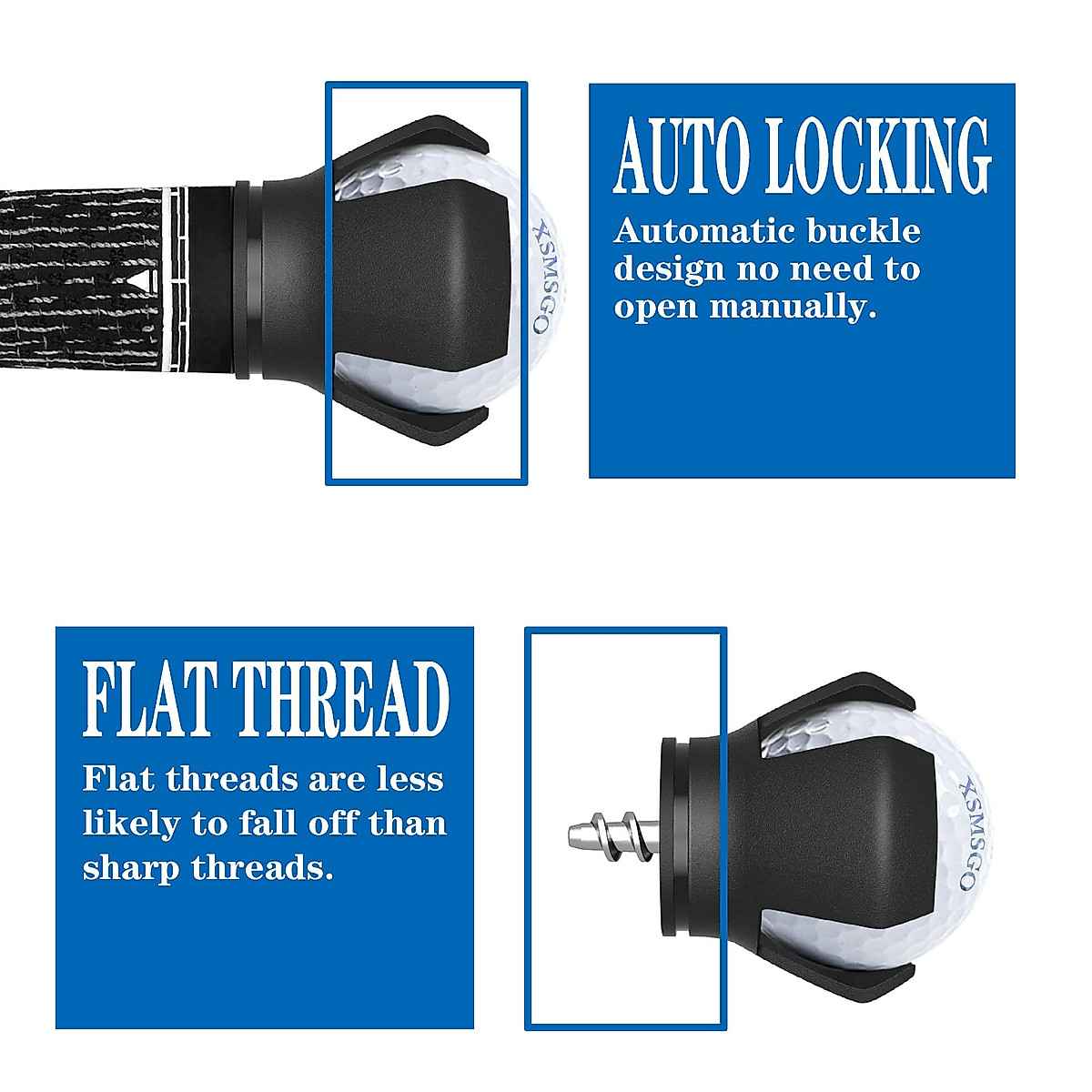 XSMSGO Golf Ball Retriever for Putter,3-Prong Golf Ball Grabber Picker Upper,with Golf Mesh Bag for Golf Accessories Golf Gift for Men(3 Pack)