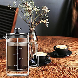 Upspirit French Press Coffee Maker, Coffee Presses Glass Double Wall Insulated Hot Cold Brew Coffee Tea Maker, 4 Cup Espresso Pot With 3 Filters, 20 oz/600ml