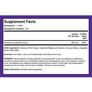 Selenium 200 mcg | 250 Tablets | Vegetarian, Non-GMO, Gluten Free Supplement | by Piping Rock