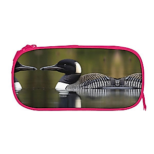 ZEEHXQ Loon Nature Bird Print Large Pencil Case Pouch With Zipper,Adults Office Stationery Travel Makeup Bag, Pink, RXZER23