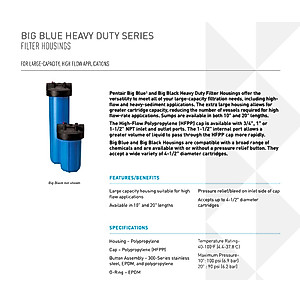 Pentair Pentek 150470 Big Blue Filter Housing, 3/4" NPT #10 Whole House Heavy Duty Water Filter Housing with High-Flow Polypropylene (HFPP) Cap, 10-Inch, Black/Blue