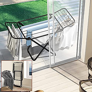 Serchou Double Wings Drying Rack Indoor Folding Hanger Household Wrought Iron Painting Floor Coat Rack, Black