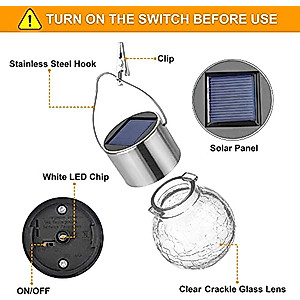 GZKPL Outdoor Solar Light, Waterproof Hanging Lantern Decorative Garden Lights with Cracked Glass & Hook for Patio, Tree, Yard, Camper, Lawn, Pool, Christmas Decor (Warm White)