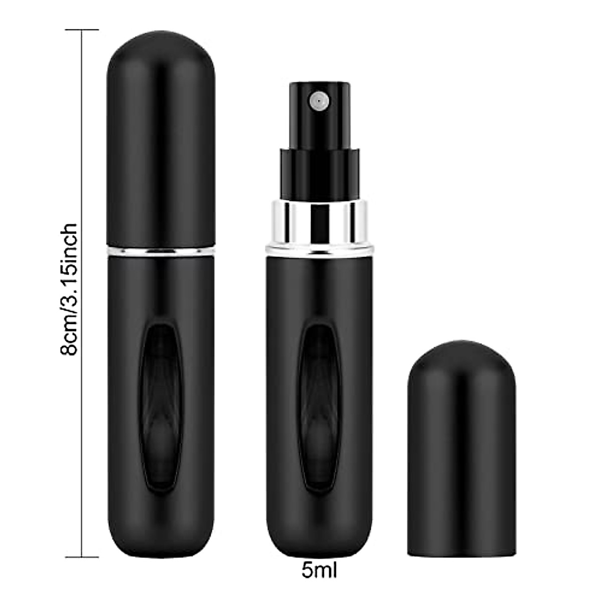 Soleebee Portable Refillable Perfume Atomizer Bottles, Mini Matte Atomizer Perfume Bottles, Refillable Perfume Spray Dispensers, Scent Pump Case, Travel Size Perfume Spray Bottle 5ml/0.2oz (4 Pcs Black)