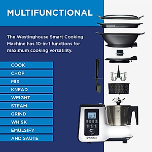 Westinghouse Smart Cooking Machine - 10-in-1 Functionality, Featuring 3 Preset Cooking Modes, LCD Display, Built-In Temperature Controls, and 3L Removable SS Mixing Bowl