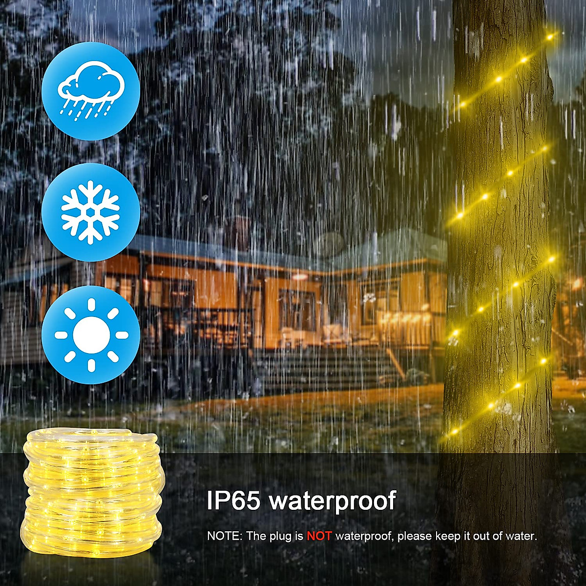 LED Rope Lights Outdoor, 98.4Ft/300 LEDs Dimmble String Lights Rope Lights with Remote and Timer, IP65 Waterproof Fairy String Lights Battery Powered for Home Garden Christmas Tree Patio (Warm White)