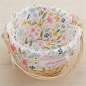 Personalization Universe Personalized Easter Flowers Hand-Woven Easter Basket with Folding Handle, Baby's First Easter, Perfect for Basket Stuffers, Girls - Natural