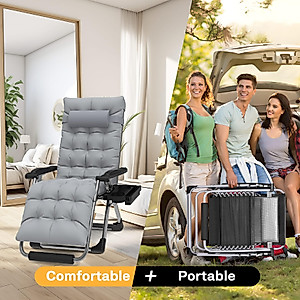 Slendor Zero Gravity Chairs,26" Padded Zero Gravity Recliner, Lounge Chair for Outside, Lawn Patio Chair with Aluminum Alloy Lock, Foot Rest, Cup Holder, Support 440lbs, Gray