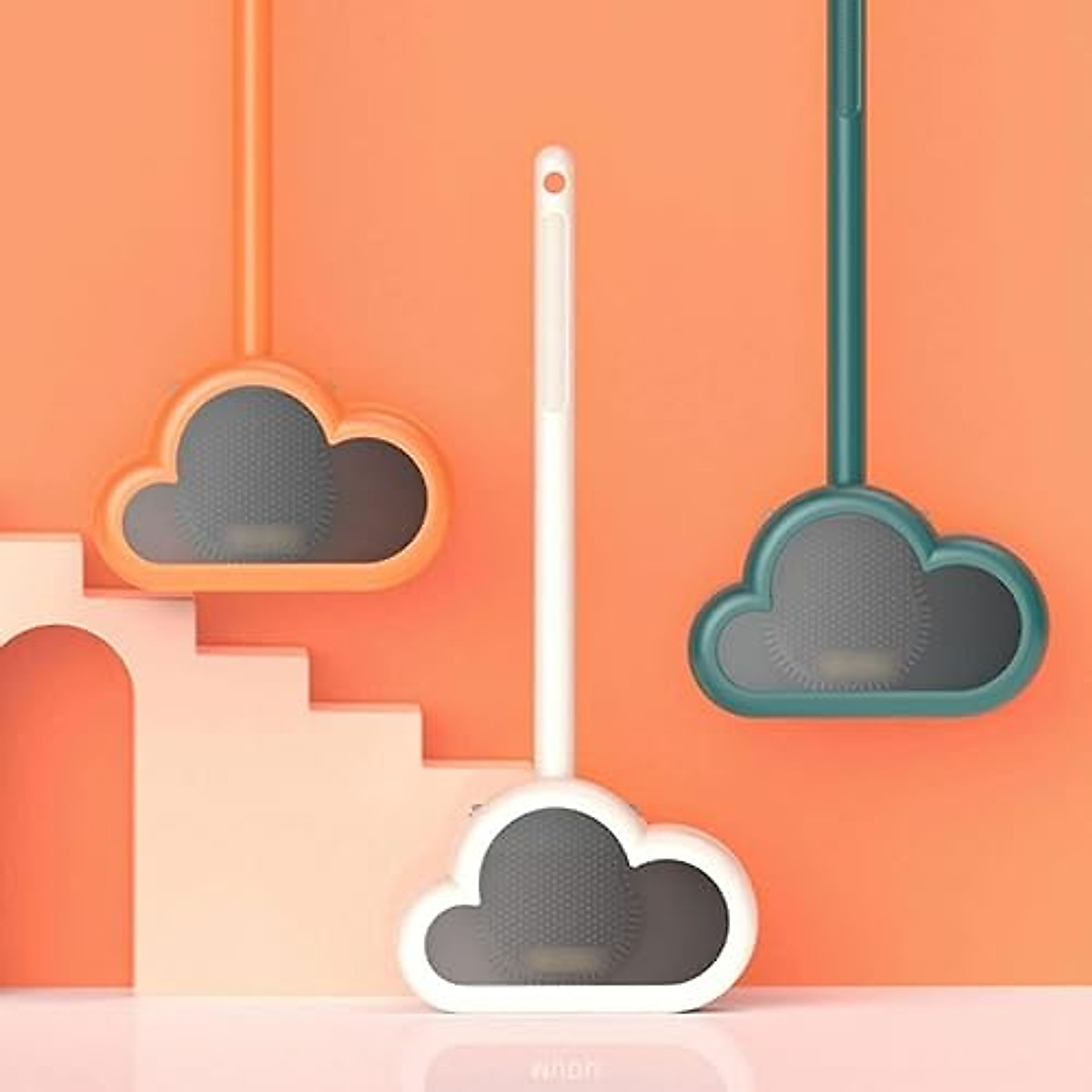 SAAKO Modern Toilet Bowl Brush Cute Wall Mount Silicone Toilet Brush Ideas Toilet Cleaner Brush and Holder Set Bathroom Cleaning