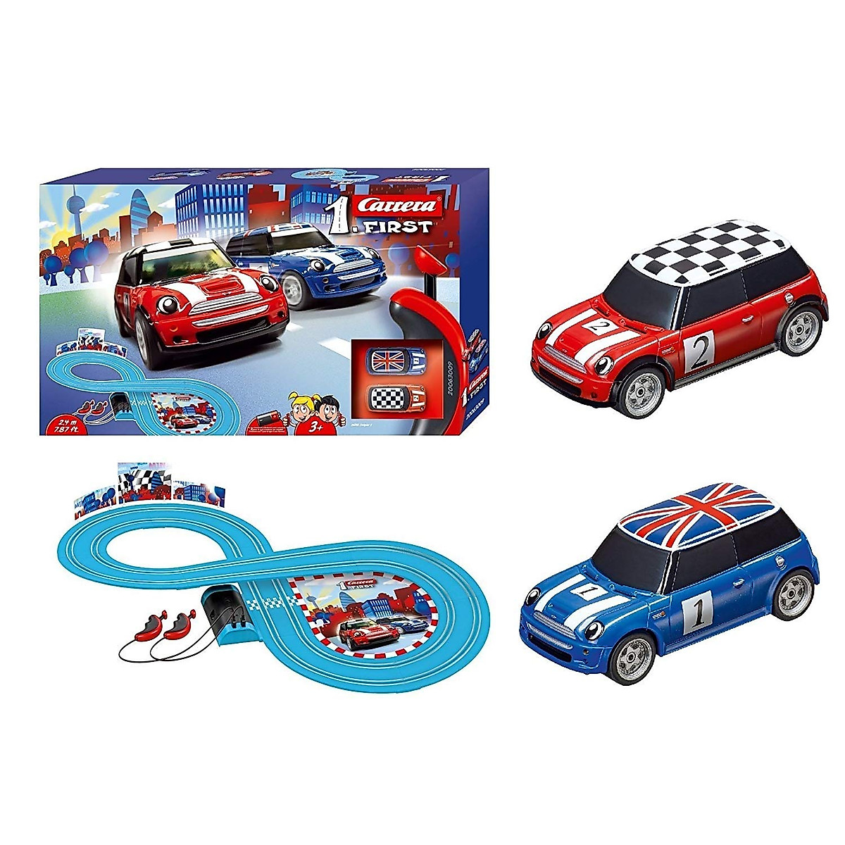 Carrera First Nintendo Mario Kart Slot Car Race Track - Includes 2 Cars: Mario and Yoshi and Two-Controllers - Battery-Powered Beginner Set for Kids Ages 3 Years and Up