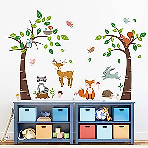 decalmile Woodland Animals Trees Wall Decals Deer Fox Owl Wall Stickers Kids Bedroom Baby Nursery Wall Decor
