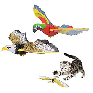 soputry Flying Toy for Cats, Simulation Bird Interactive Cat Toy for Indoor Cats, Funny Rotating Electric Flying Bird Interactive Animals Toys for Cats Kitten Play Chase Exercise (Eagle & Parrot)