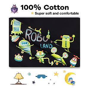 DAUGHTER QUEEN Boys Pajamas Toddler Robot PJs Kids Sleepwear 100% Organic Cotton Pj Sets Child 4 Piece Long Sleeve Jammies Winter Clothes Size 2T Age 2 Years Old