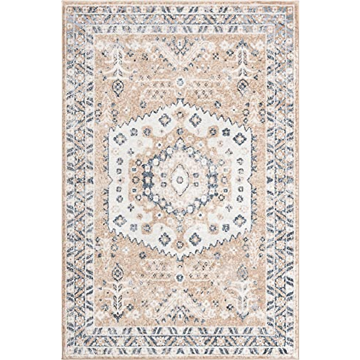Unique Loom Oxford Collection Area Rug - Sheldonian (6' x 9' Rectangle, Beige/Navy Blue)