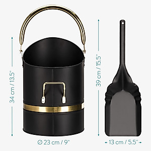 Navaris Fireplace Ash Bucket - Black Metal Bucket with Handle and Shovel for Fire Ash Charcoal and Coal - Home Wood Burner Pit Fireplace Accessories