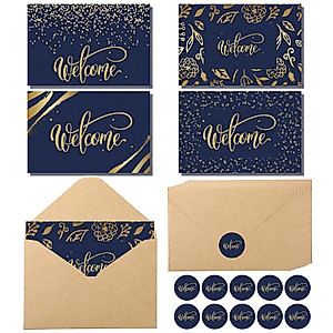 Fumete 72 Pcs Welcome Note Cards with Kraft Envelopes and Stickers, Assorted Designs, Ideal for Weddings, Christmas, Baby Showers
