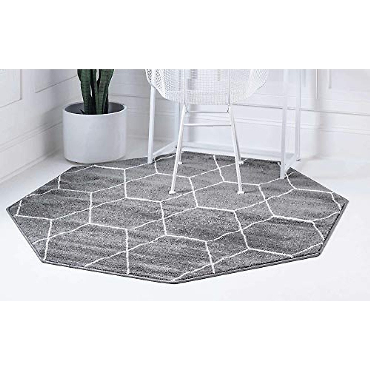 Unique Loom Trellis Frieze Collection Area Rug - Geometric (5' Octagon, Dark Gray/ Ivory)
