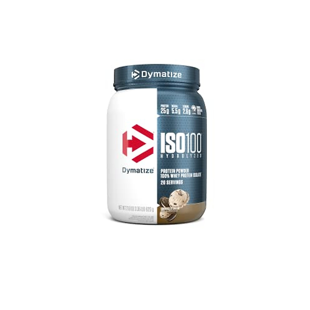 Dymatize ISO100 Hydrolyzed Protein Powder, 100% Whey Isolate Protein, 25g of Protein, 5.5g BCAAs, Gluten Free, Fast Absorbing, Easy Digesting, Cookies and Cream, 20 Servings