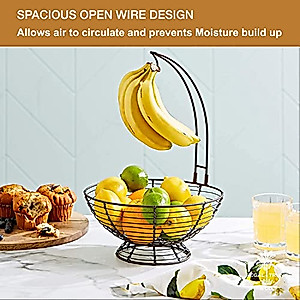 REGAL TRUNK & CO. Fruit Basket for Kitchen, 16.5 Rustic French Farmhouse Black Fruit Bowl with Removable Banana Holder Basket, Ideal to Store your Fruit & Vegetable, Medium Size, Birthday Gift