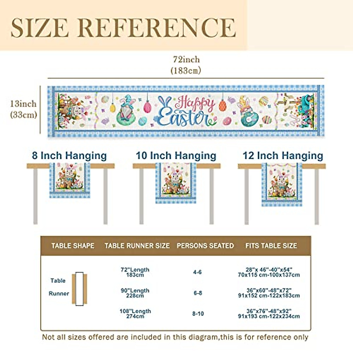 Easter Table Runner, Happy Easter Runner, Easter Bunny Eggs and Gnomes Blue Truck with Tulip Flowers Table Runners 72 Inches Long, Blue Buffalo Plaid Small Coffee Table Cloth for Home Dining Room